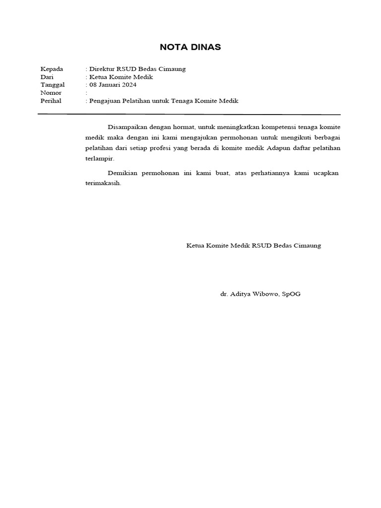 Nota Dinas Pengajuan Pelatihan Komite Medik | PDF