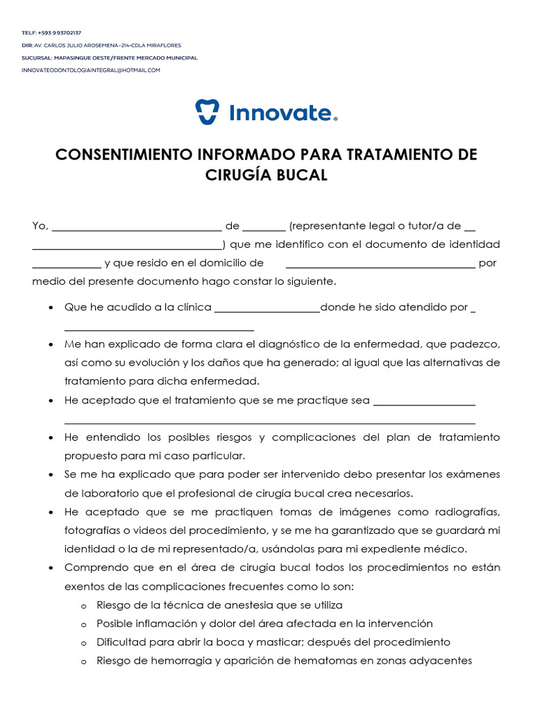 Consentimiento Informado Cirugia | Descargar gratis PDF | Cirugía ...