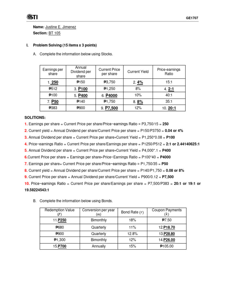 250 4% P100 2:1 P400 P4000 P50 8% P7,500 20:1: Name: Justine E. Jimenez Section: BT 105 | PDF ...