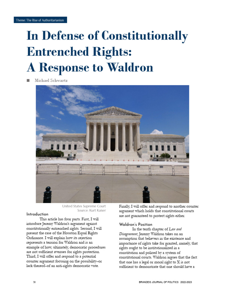 In Defense of Constitutionally Entrenched Rights: A Response To Waldron | PDF | Justice | Crime ...
