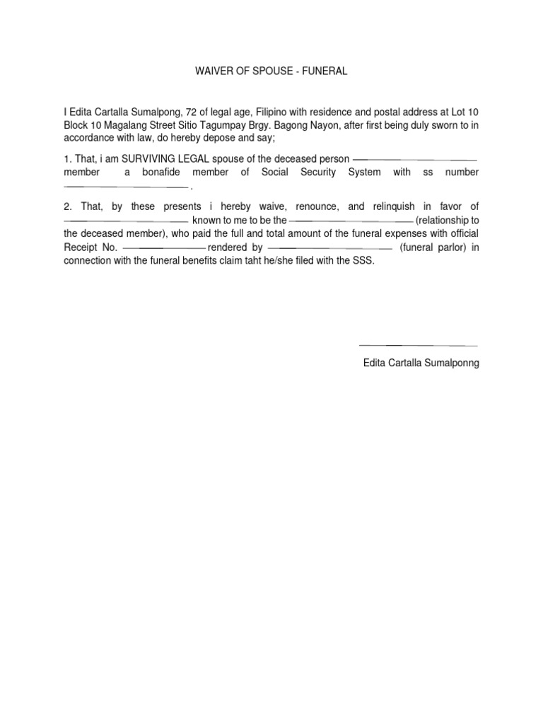 Waiver of Spouse - Funeral | PDF