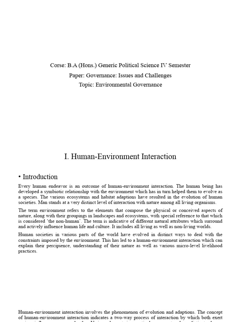 Human-Environment Interaction | PDF | Sustainability | Sustainable ...