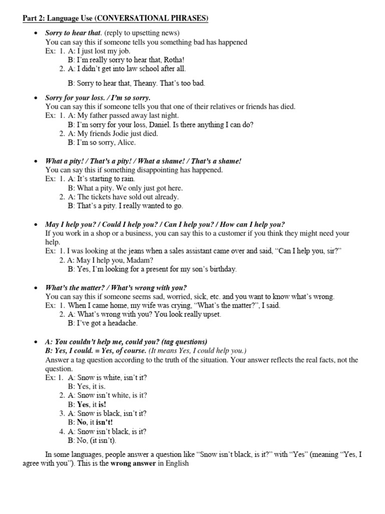 Note For Part 2 (Language Use) | PDF