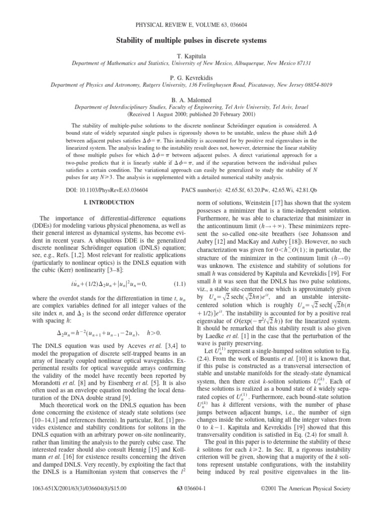 15-Stability of Multiple Pulses in Discrete Systems | PDF | Stability Theory | Eigenvalues And ...