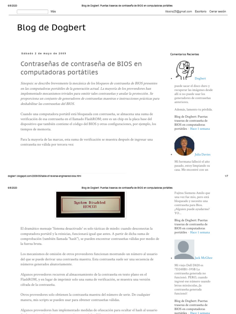 Blog de Dogbert - Puertas Traseras de Contraseña de BIOS en Computadoras Portátiles | PDF ...