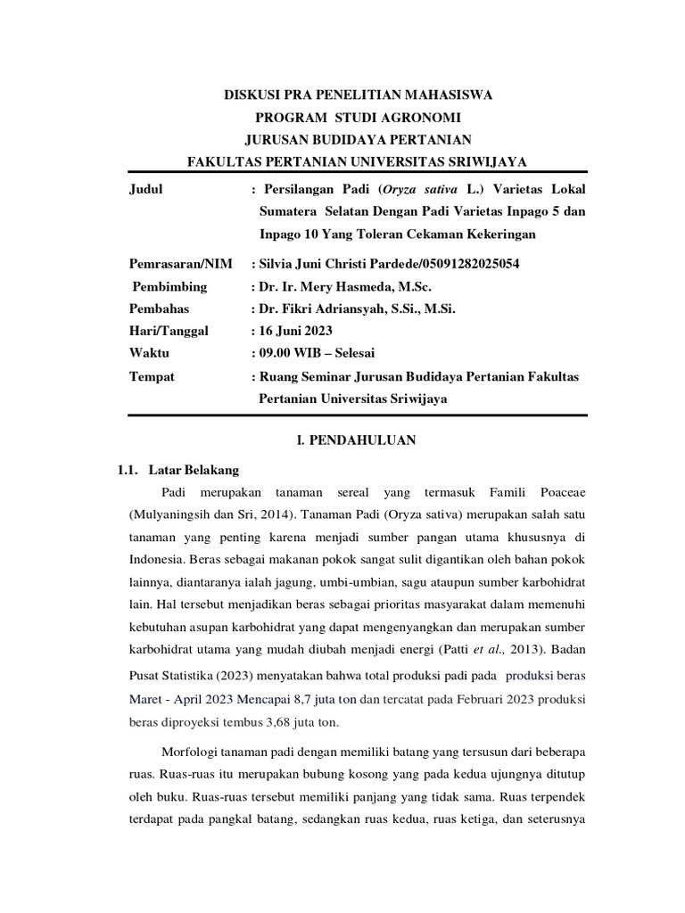 Persilangan Padi Tahan Kekeringan di Sumsel | PDF