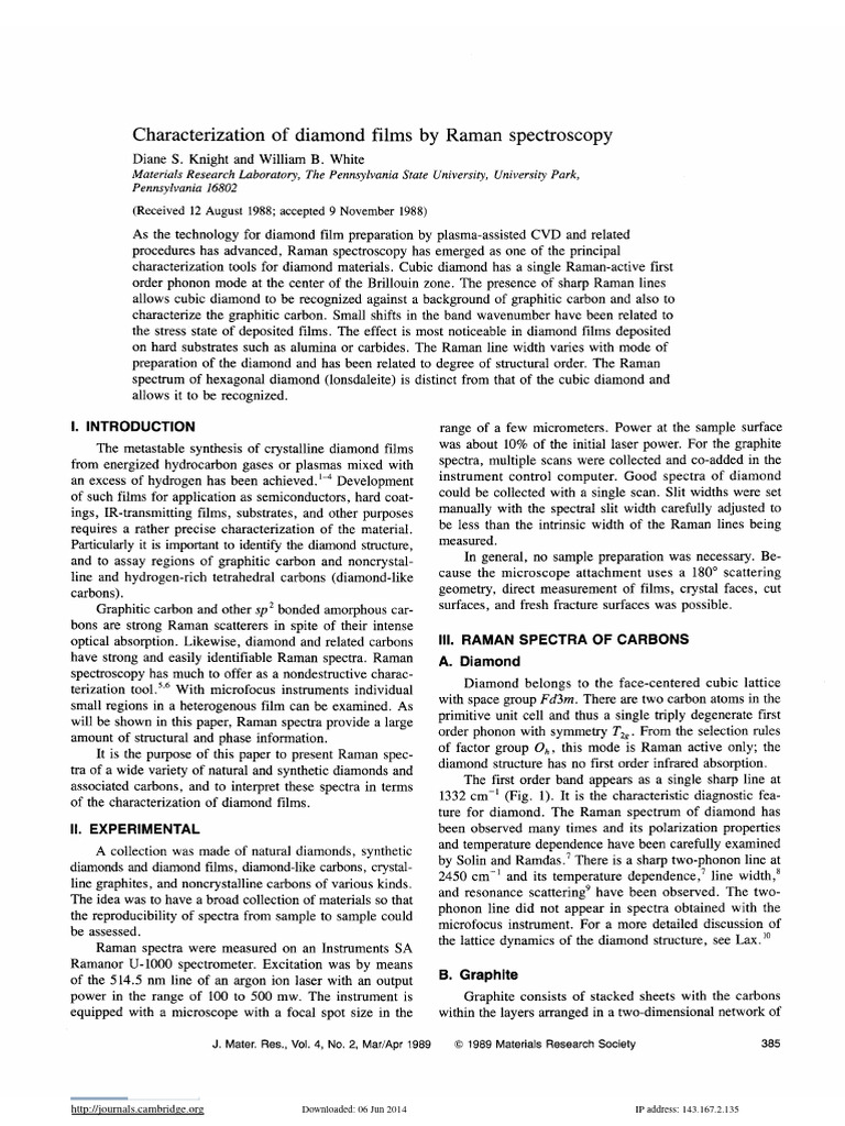 Raman Analysis of Diamond Films | PDF | Raman Spectroscopy | Diamond
