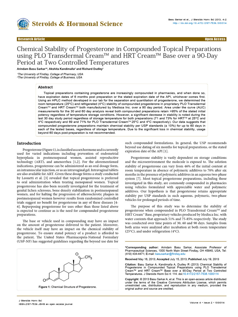 Chemical Stability of Progesterone - Topical-Preparations - PLO ...