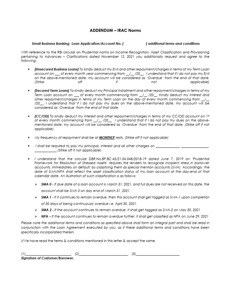 Addendum Irac Norms | PDF | Loans | Financial Services