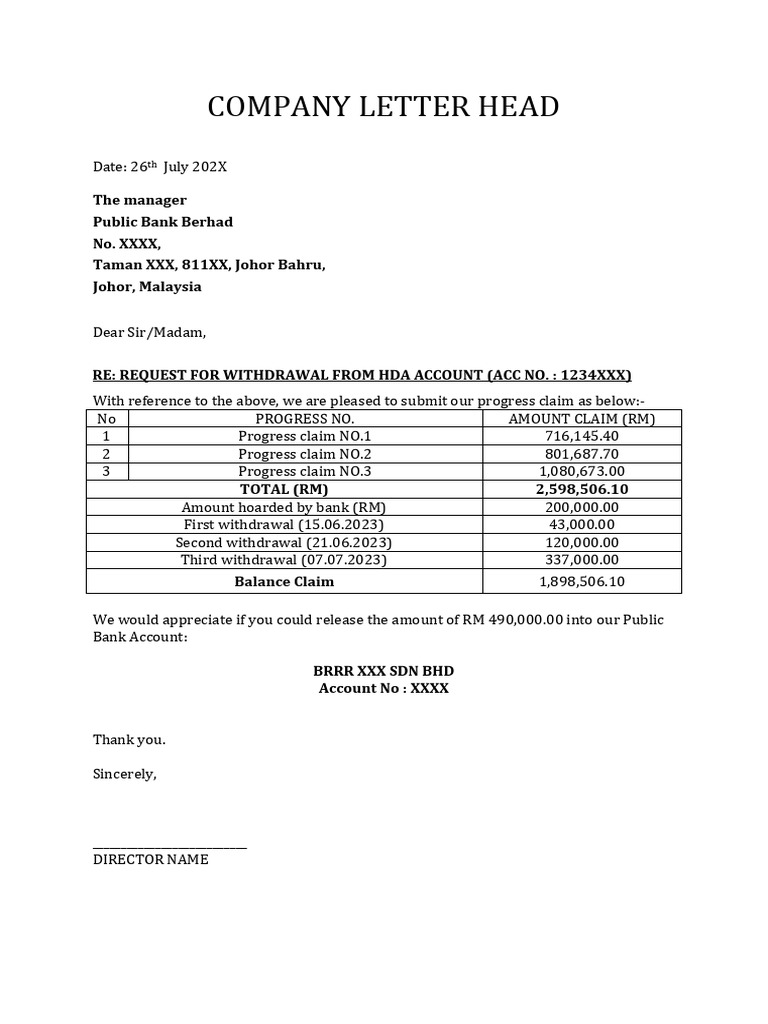 Withdrawal From Hda Account | PDF