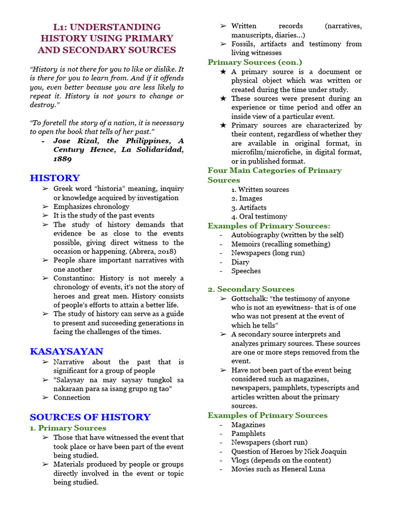 RPH - Lecture | PDF | Primary Sources