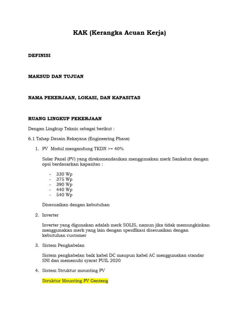 KAK (Kerangka Acuan Kerja) | PDF