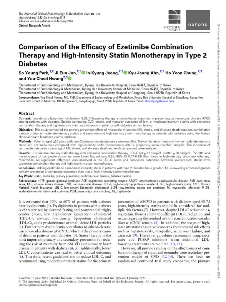 2024 Hwang Comparison of The Efficacy of Ezetimibe Combination Therapy | PDF | Statin ...