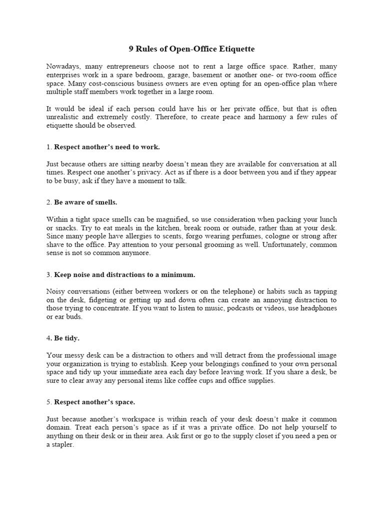 9 Rules of Open-Office Etiquette | PDF 9 Rules of Open-Office Etiquette | PDF