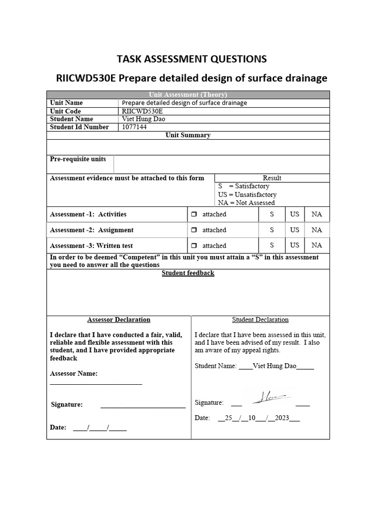 RIICWD530E Surface Drainage Task Assessment | PDF | Soil | Water