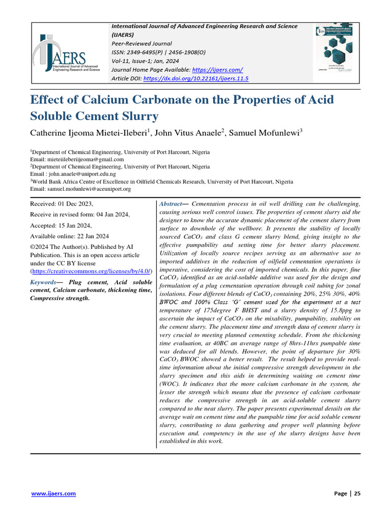 Effect of Calcium Carbonate On The Properties of Acid Soluble Cement ...