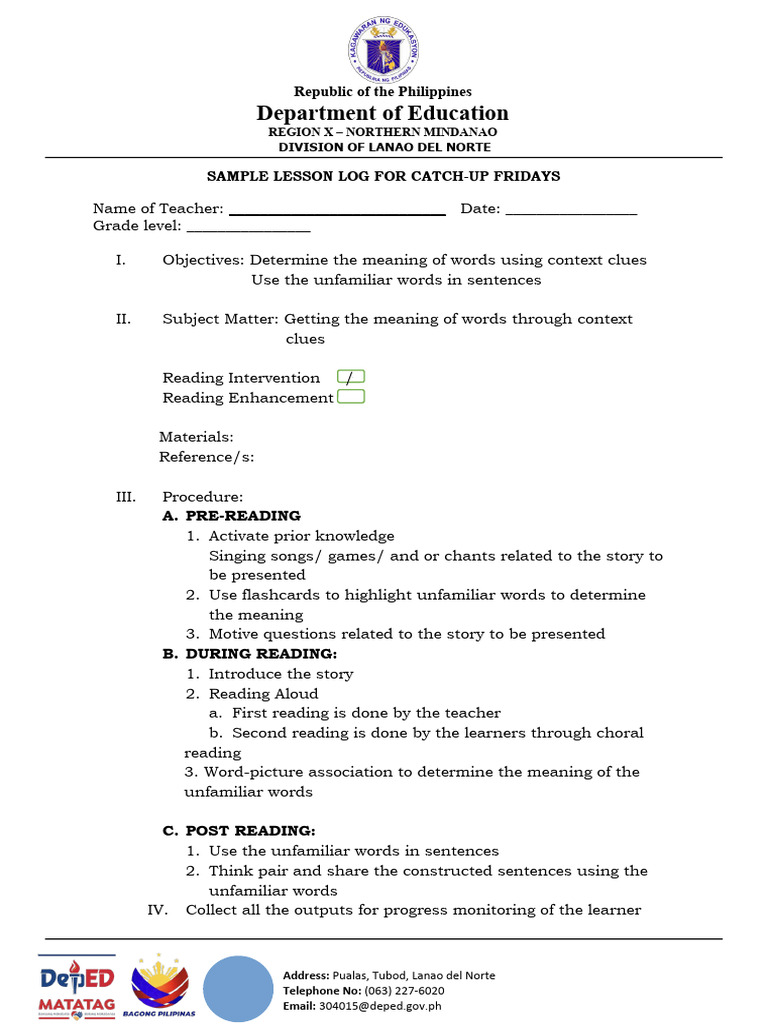 Lesson Plan-for-Catch-Up-Fridays | PDF