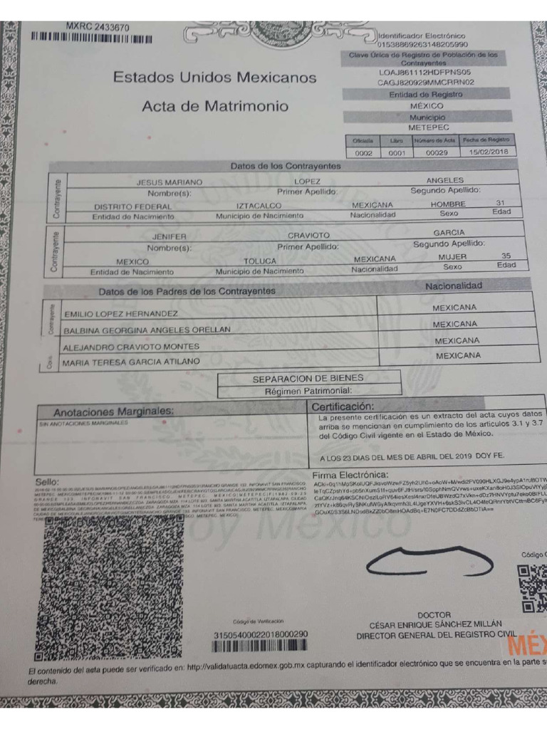 ACTA DE MATRIMONIO | PDF