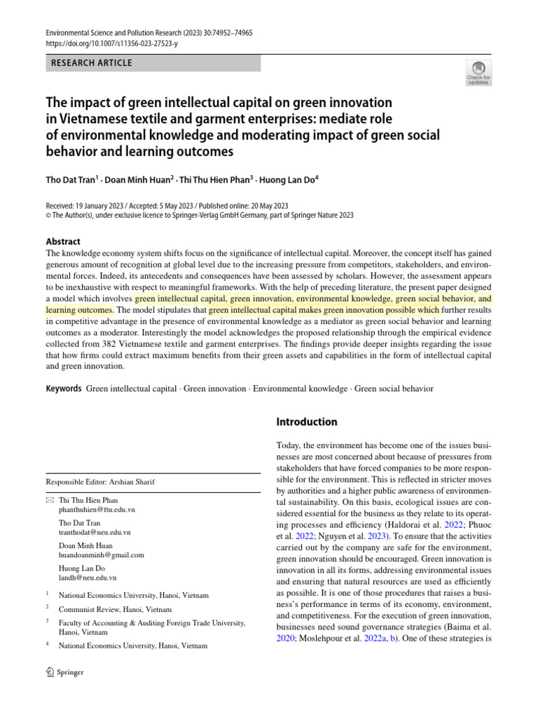 The Impact of Green Intellectual Capital On Green Innovation | PDF ...
