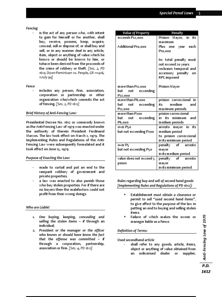 Givenotes - Fencing | PDF | Theft | Robbery