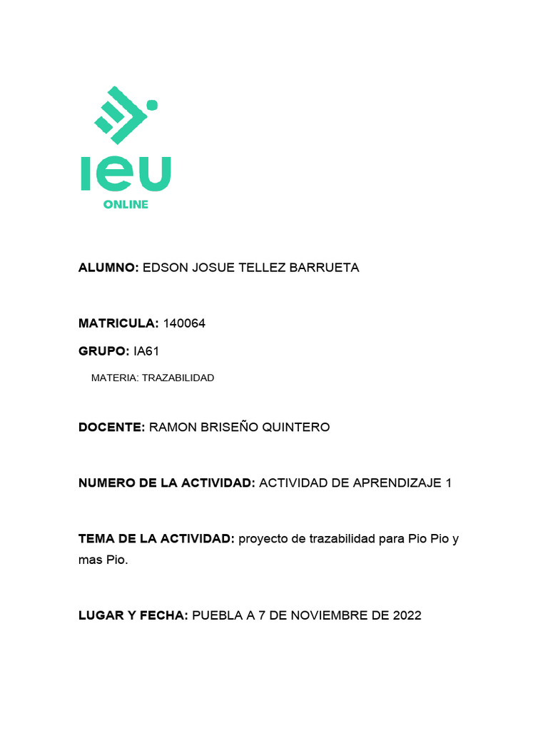 Act 1 Trazabilidad Pio Pio | PDF