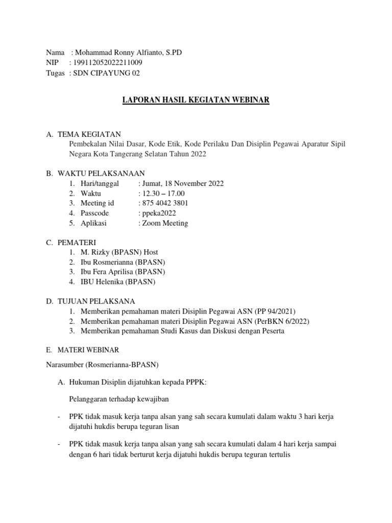 Laporan Kegiatan Zoom Hari Ke 2 | PDF