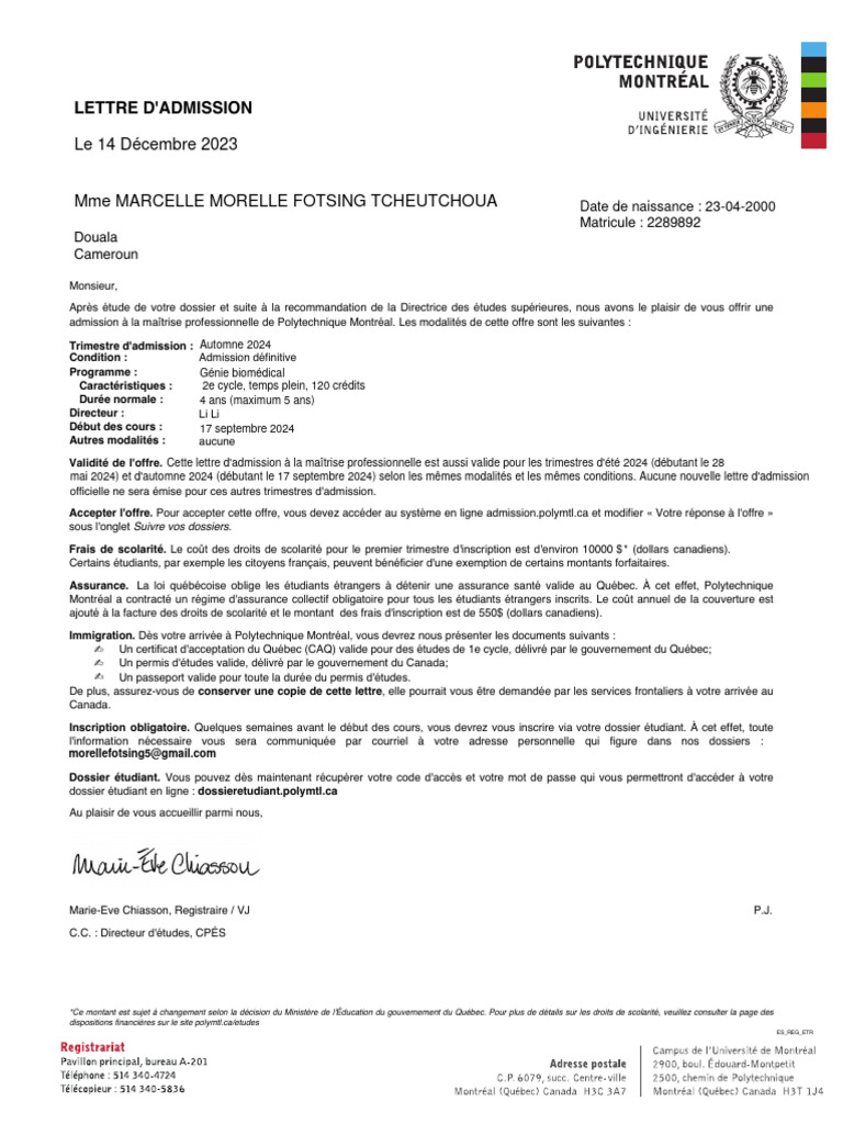 Admission à Polytechnique Montréal 2024 | PDF | Québec | Assurance