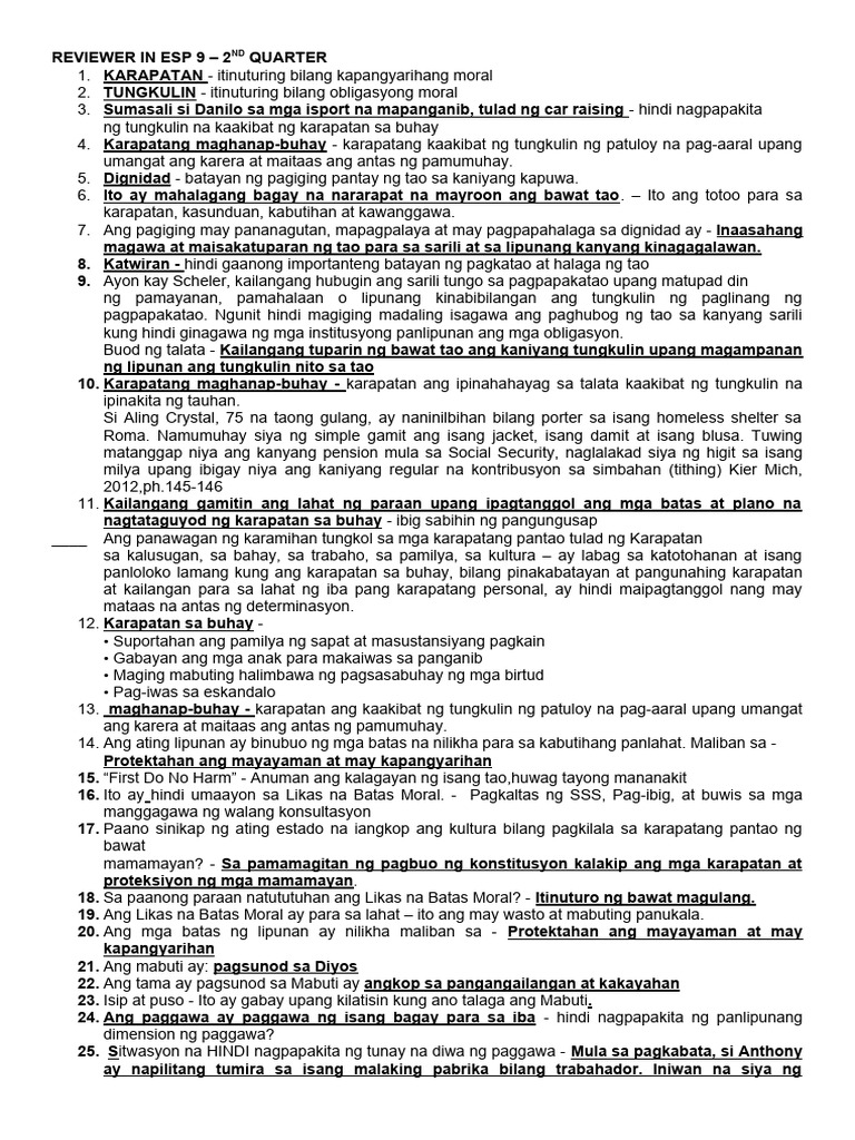 REVIEWER IN ESP 9 Q2 | PDF