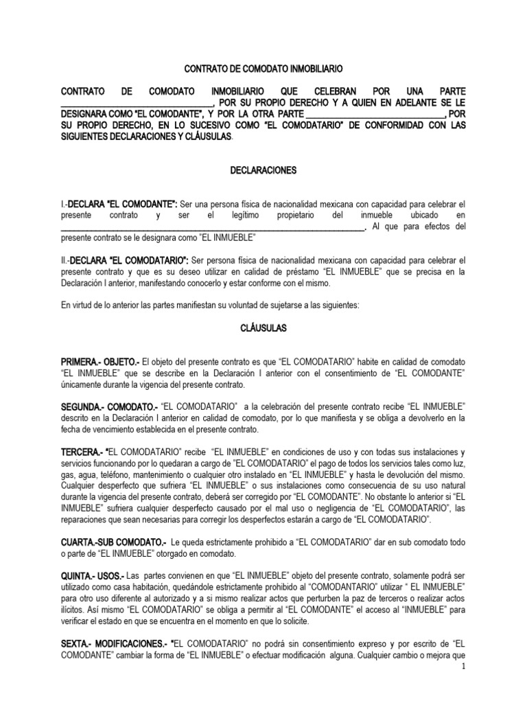 Contrato Comodato | PDF | Derecho contractual | Consentimiento
