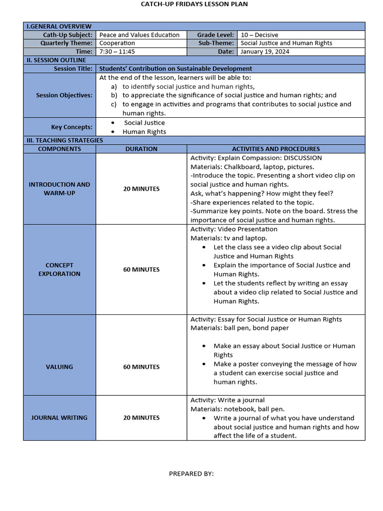 Catch Up Friday Lesson Plan | PDF | Lesson Plan | Social Justice