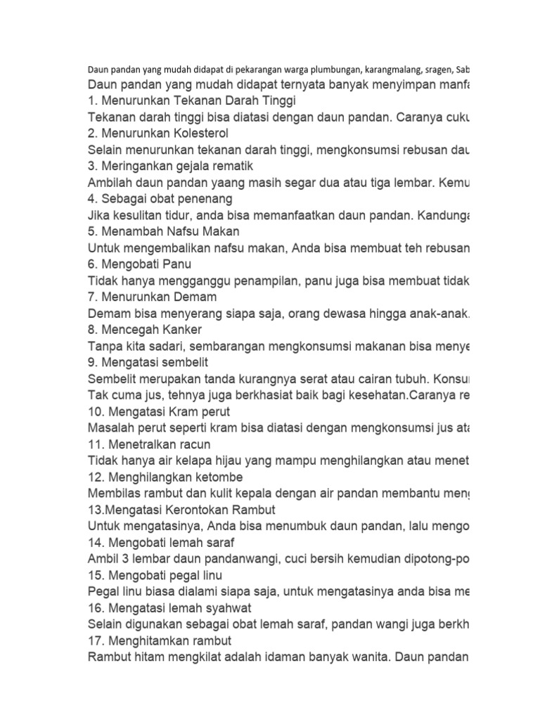 Manfaat Pandan | PDF