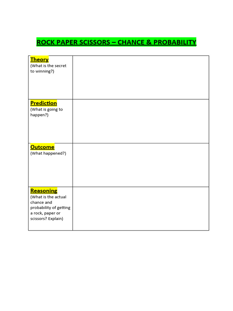 Rock Paper Scissors Student Sheet 1 | PDF