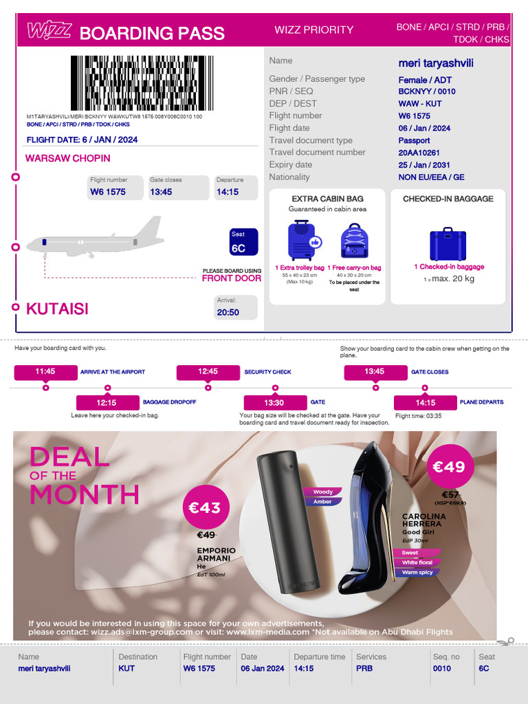 BoardingCard 343009262 WAW KUT | PDF | Baggage | Aviation