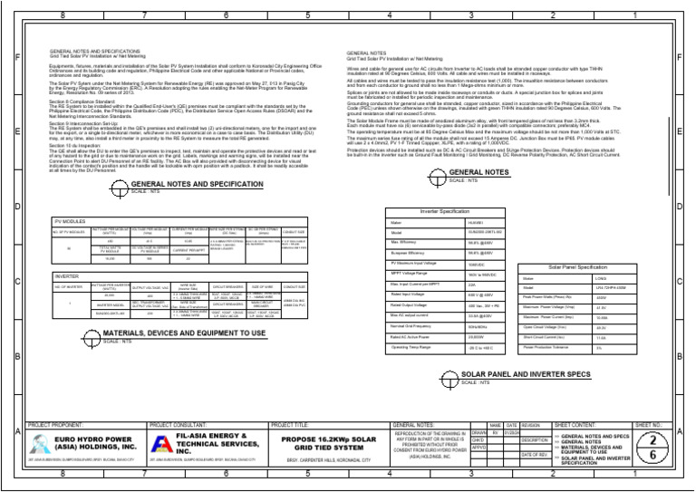 E2 General Notes and Specification | PDF | Solar Panel | Photovoltaics