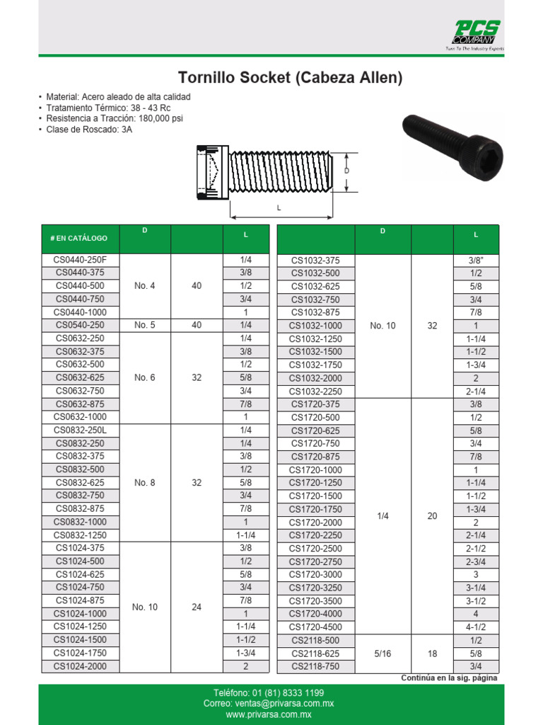Tornillo Socket Cabeza Allen | PDF | Tornillo | Procesos de negocio