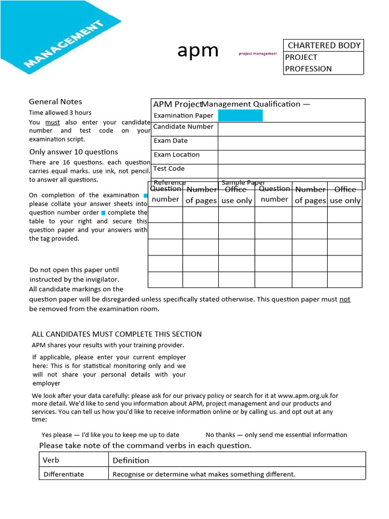 Apm Body of Knowledge 7th Edition PMQ Sample Exam Paper Digital | PDF ...