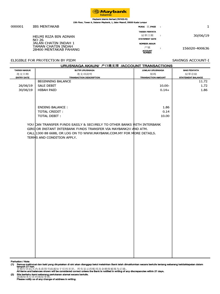 Maybank Statement | PDF | Debit Card | Money