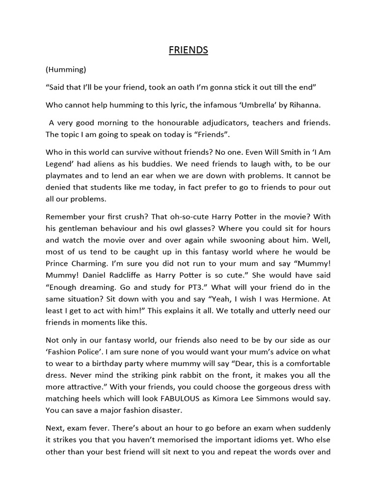 Friends Public Speaking Script | PDF