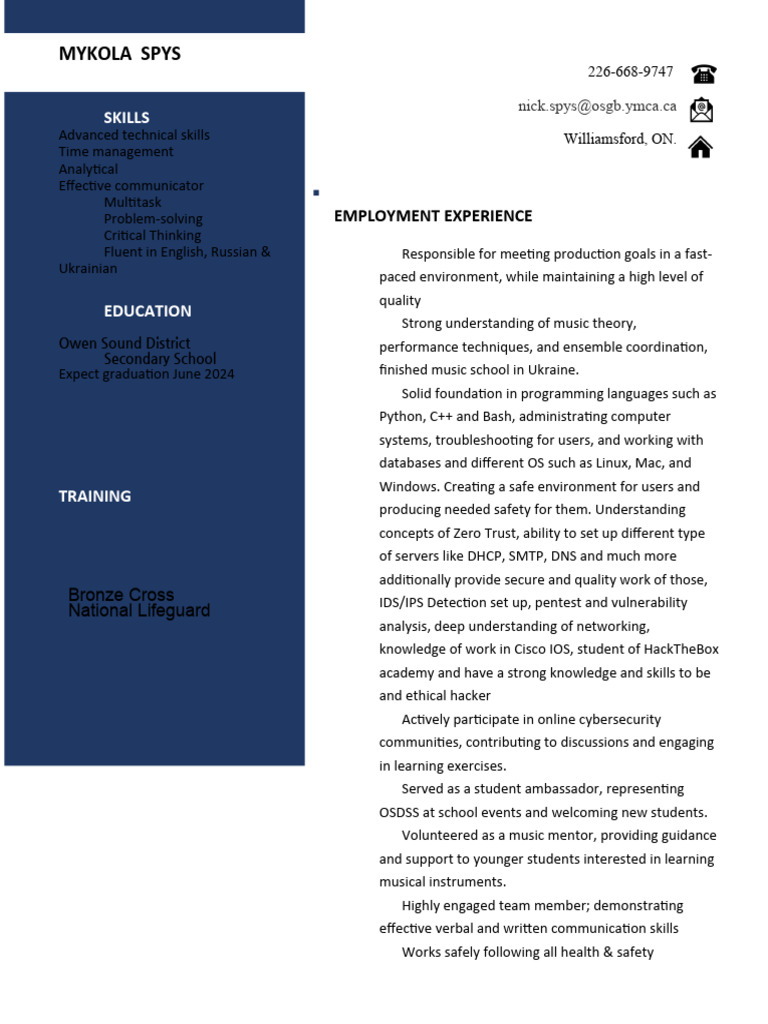 Spys Mykola Resume | PDF | Computer Security | Security