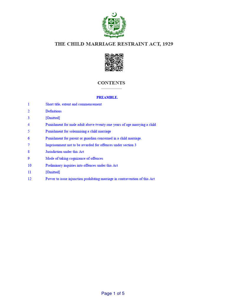 Child Marriage Restraint Act 1929 | PDF | Crime & Violence | Crimes