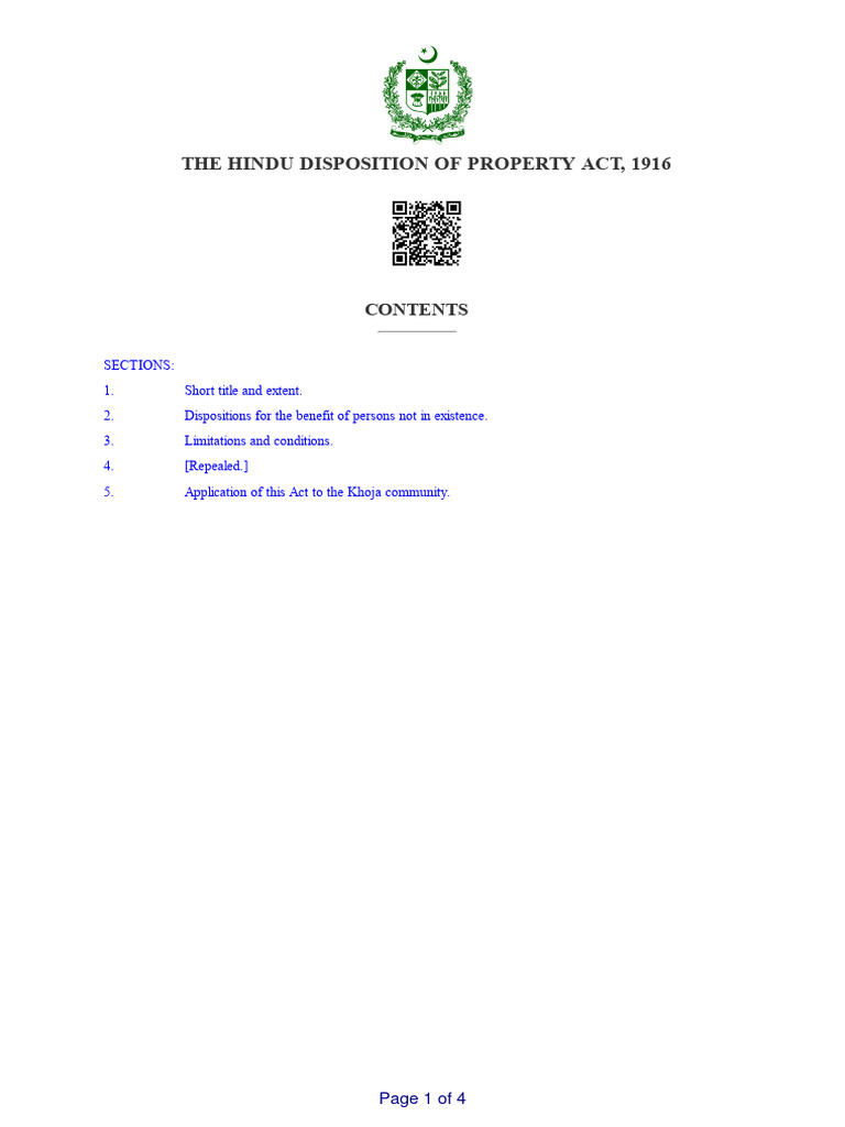 Hindu Disposition of Property Act 1916 | PDF | Civil Law (Common Law ...