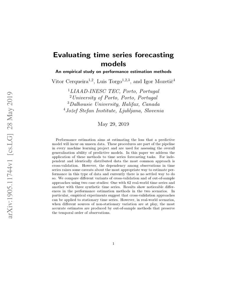 Evaluating Time Series Forecasting Models: An Empirical Study On Performance Estimation Methods ...
