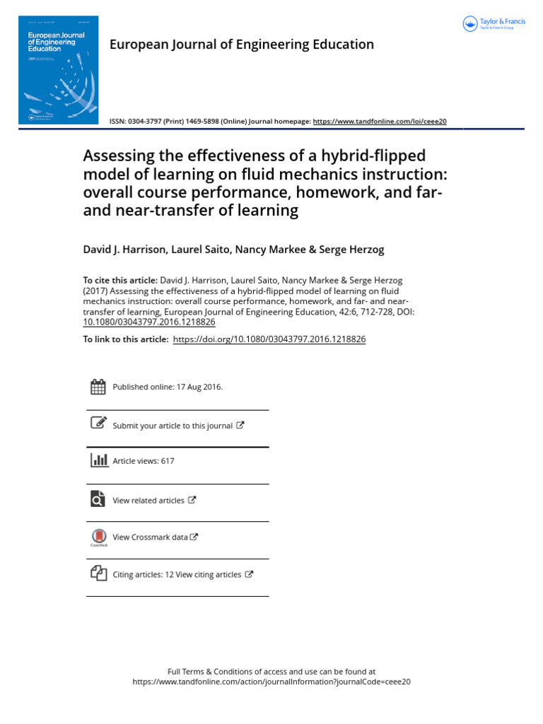 Assessing The Effectiveness of A Hybrid-Flipped Model of Learning On Fluid Mechanics Instruction ...
