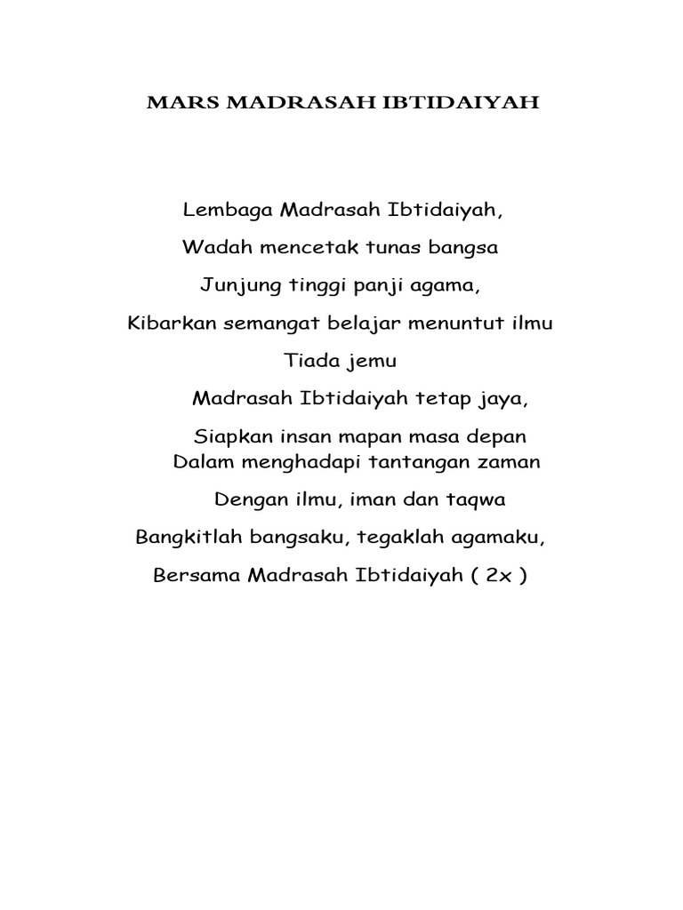 Teks Mars Madrasah Ibtidaiyah | PDF