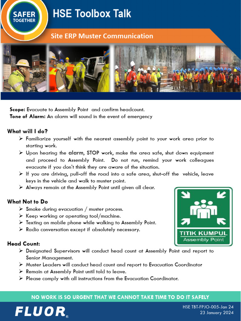 HSE TBT-FPJO-005 - Jan 24 Site ERP Muster Communication | PDF