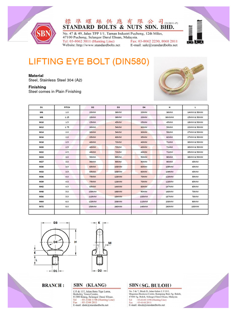 DIN 580 Lifting Eye Bolt Specifications | PDF