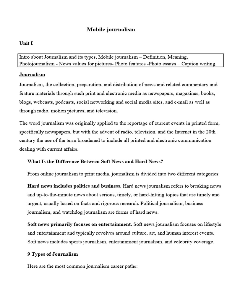 Unit I e | PDF | News | Journalism