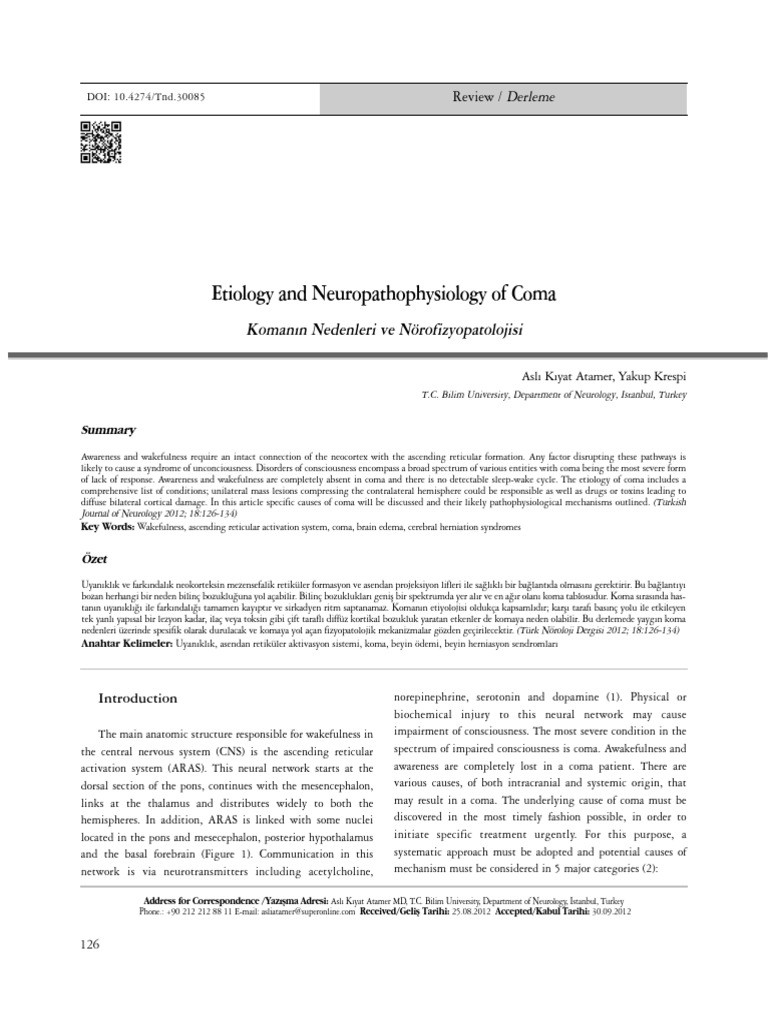 Etiology and Neuropathophysiology of Coma | PDF