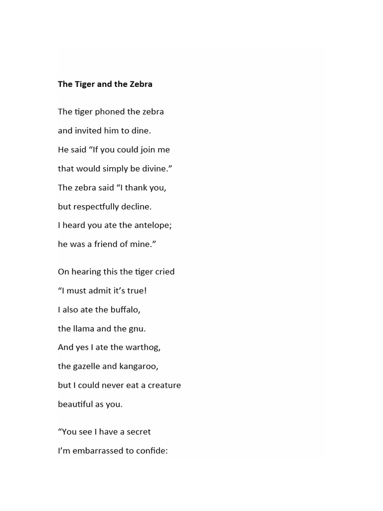 The Tiger and The Zebra | PDF