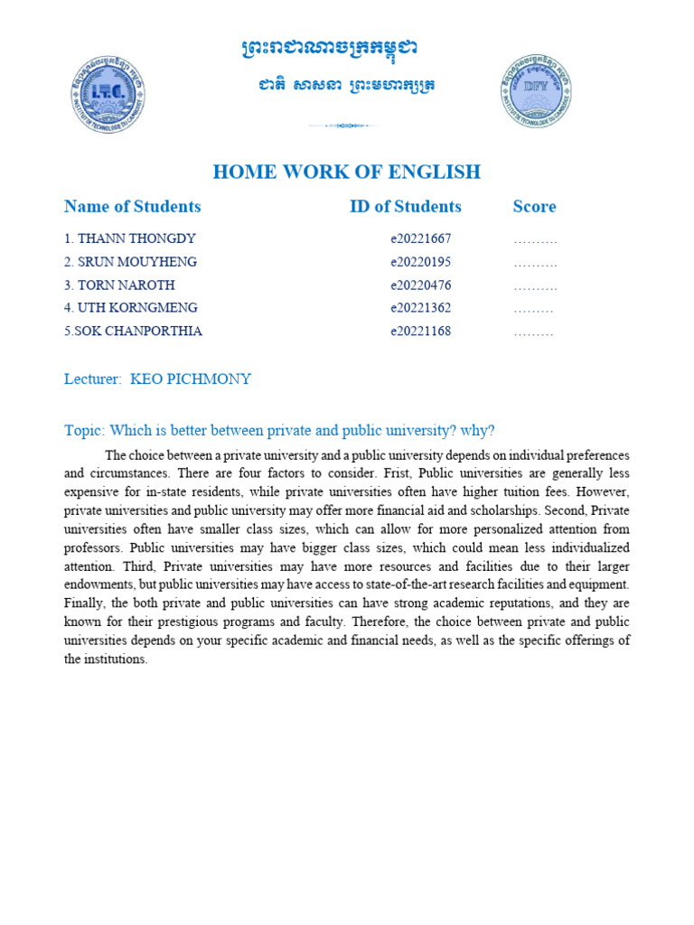 Home Work English ITC | PDF